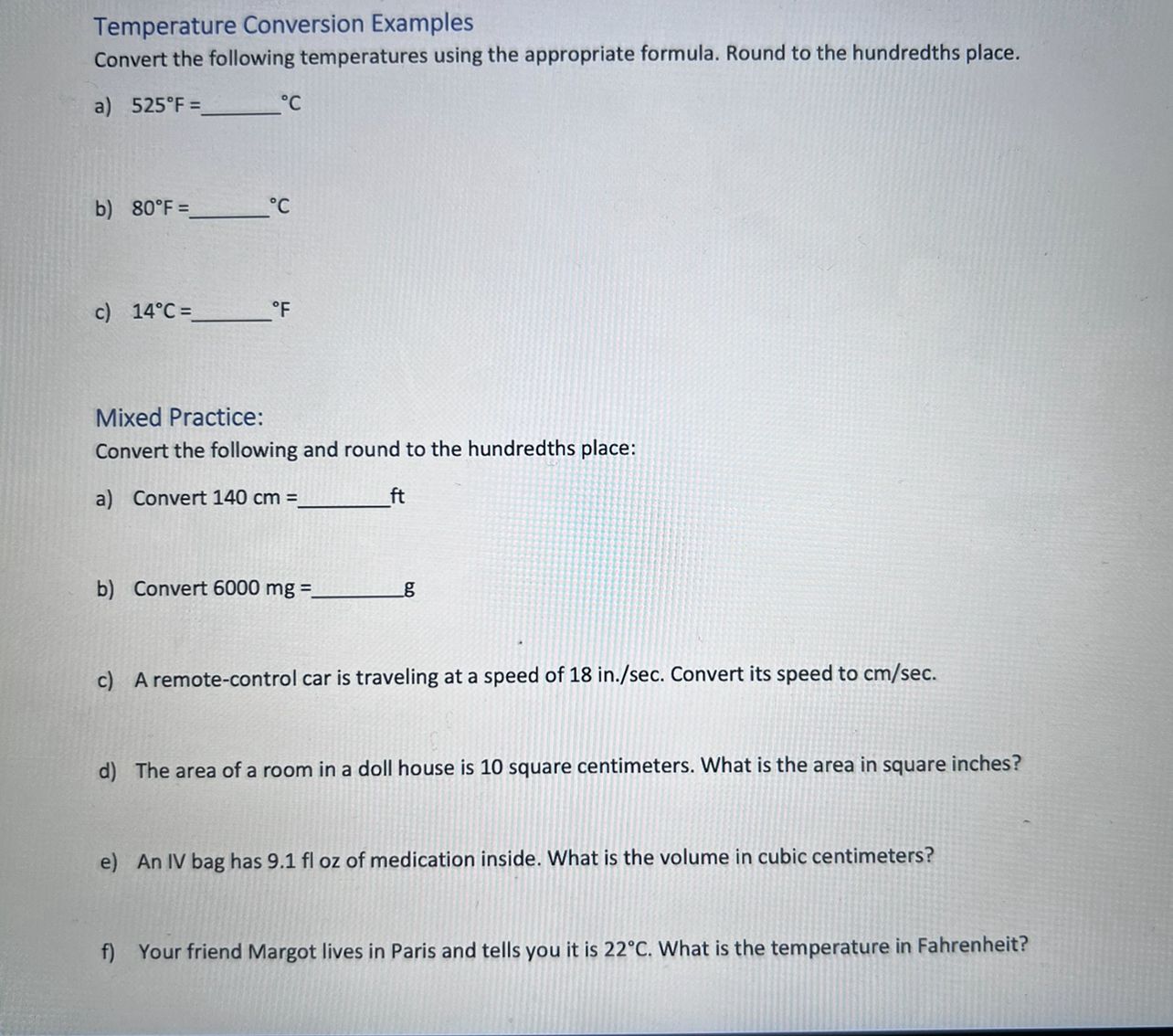 Solved Temperature Conversion ExamplesConvert the following | Chegg.com