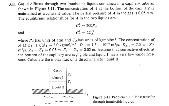 Solved .11 Gas A diffuses through two immiscible liquids | Chegg.com