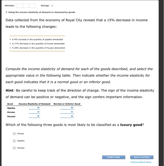 Solved Attempts: Average: 12 7. Using the income elasticity | Chegg.com Solved Attempts: Average: 12 7. Using the income elasticity | Chegg.com