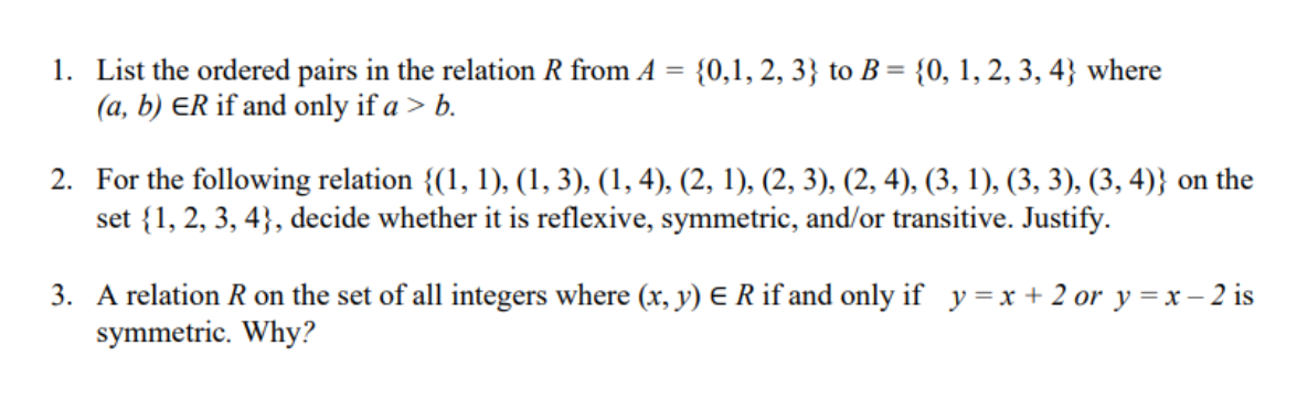 Solved 1. List the ordered pairs in the relation R from | Chegg.com