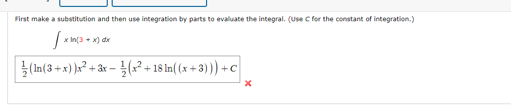 Solved \begin{tabular}{c} ∫xln(3+x)dx \\ | Chegg.com