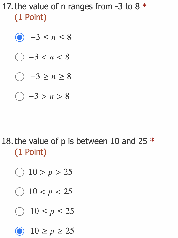 Solved 17. the value of n ranges from -3 to 8 * (1 Point) -3 | Chegg.com