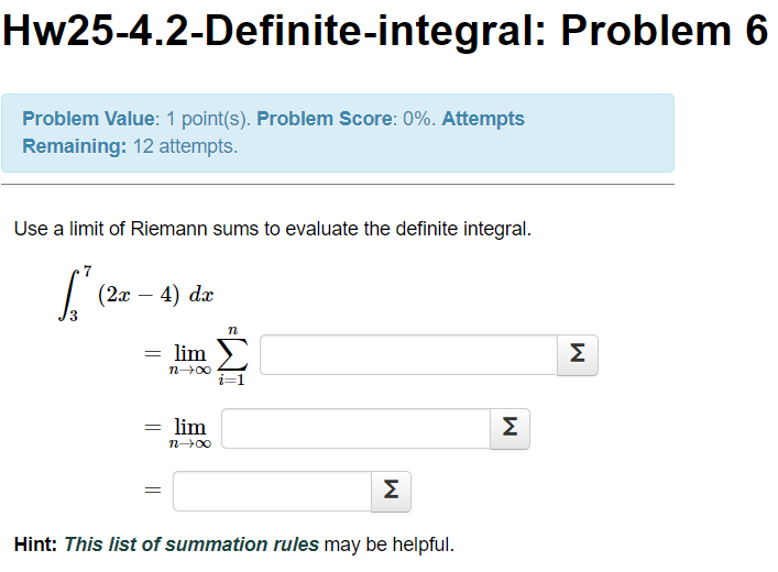 Solved Hw25-4.2-Definite-integral: Problem 6 Problem Value: | Chegg.com