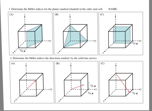 Solved 1. Determine the Miller indices for the planes marked | Chegg.com