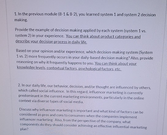 Solved 1. In the previous module (8-1 & 8-2), you learned | Chegg.com