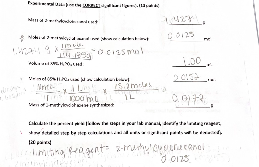 Solved Calculate the percent yield (follow steps in lab | Chegg.com
