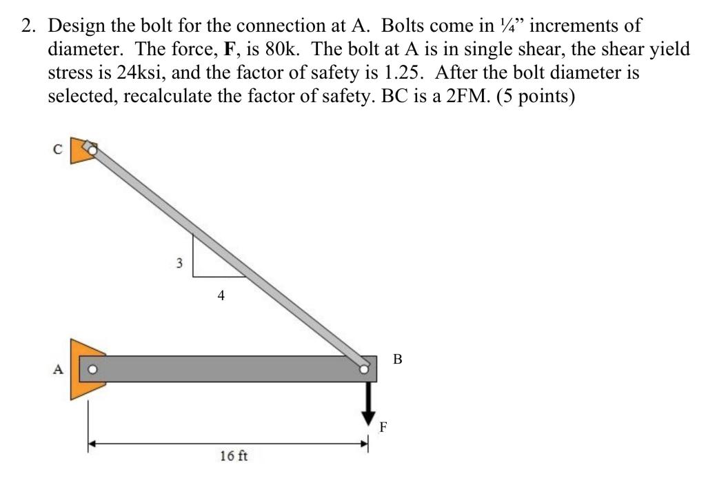 Solved 2. Design the bolt for the connection at A. Bolts | Chegg.com