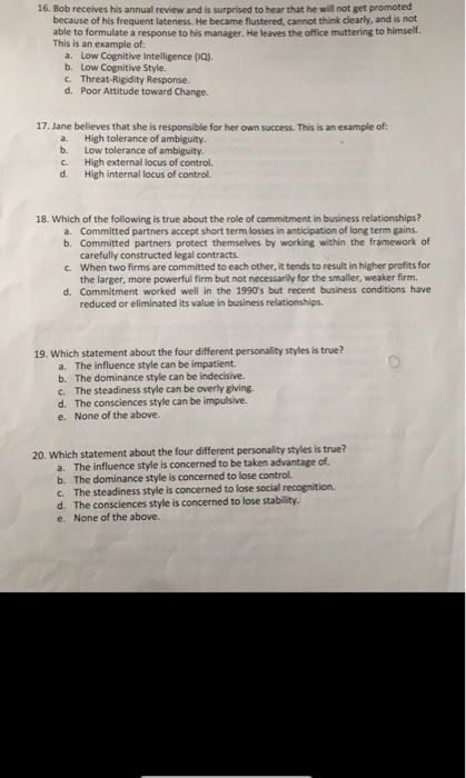 Solved 16. Bob receives his annual review and is surprised | Chegg.com