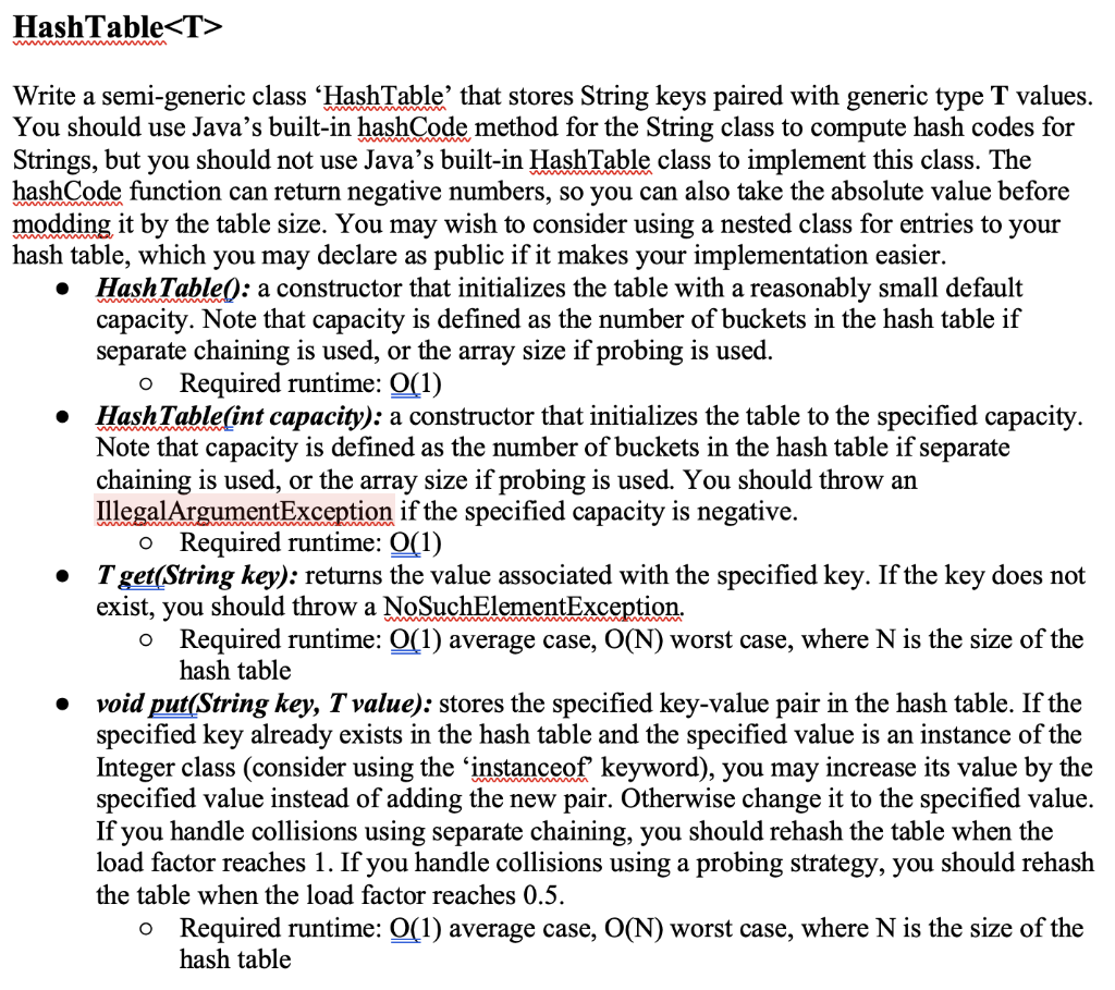 Solved Nrite A Semi Generic Class Hashtable That Stores 