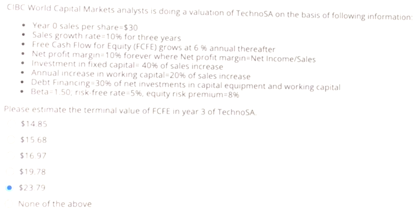 Solved CIBC World Capital Markets analysis is doing a | Chegg.com