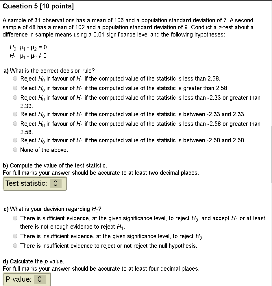 Solved Question 5 [10 points] A sample of 31 observations | Chegg.com