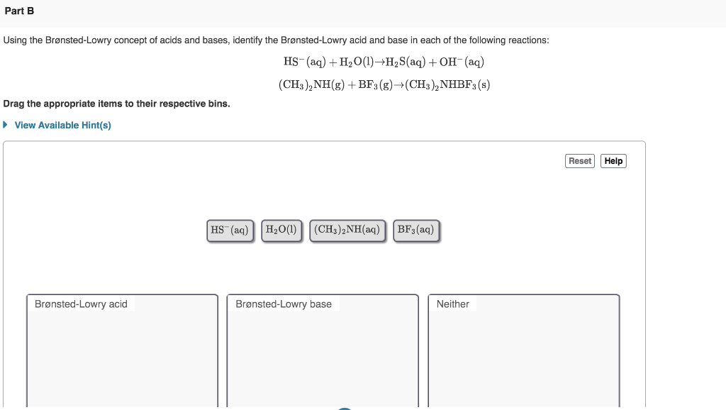 Solved Part B Using the Brønsted-Lowry concept of acids and | Chegg.com