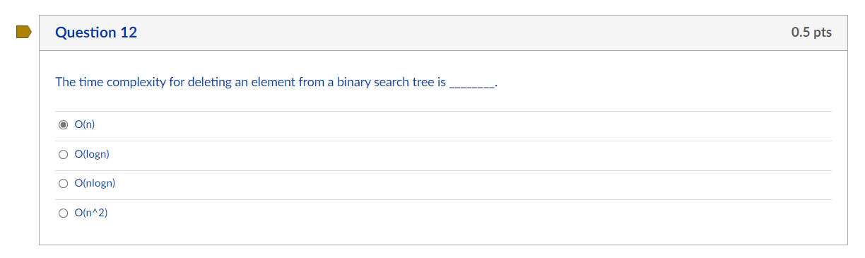 Solved Question 12 The time complexity for deleting an | Chegg.com
