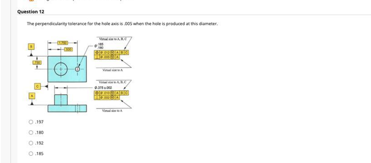 Solved Question 12 The perpendicularity tolerance for the | Chegg.com