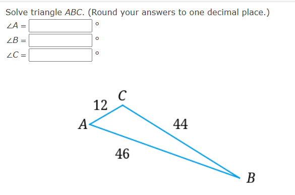 Solved Solve triangle ABC. (Round your answers to one | Chegg.com