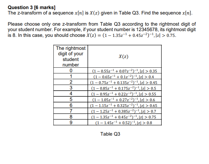 Solved Question 3 [6 marks] The z-transform of a sequence | Chegg.com