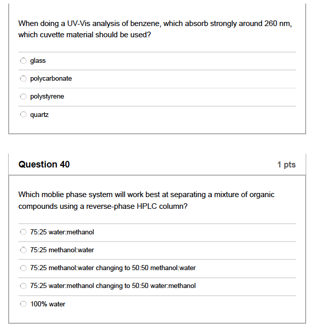 Solved When doing a UV-Vis analysis of benzene, which absorb | Chegg.com