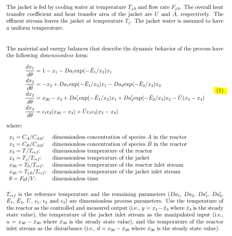 Solved Process description Consider a jacketed continuous | Chegg.com
