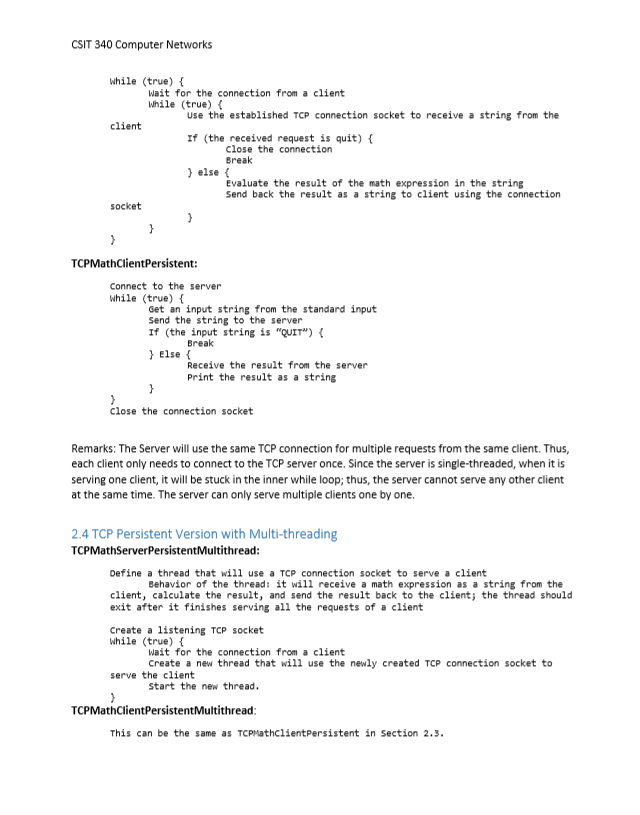 CSIT 340 Computer Networks Socket Programming- Math | Chegg.com