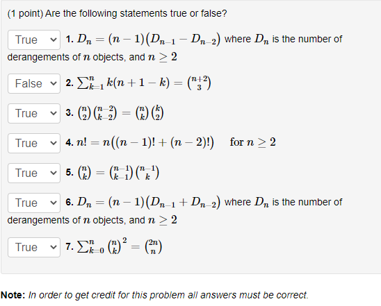 Solved (1 point) Are the following statements true or false? | Chegg.com