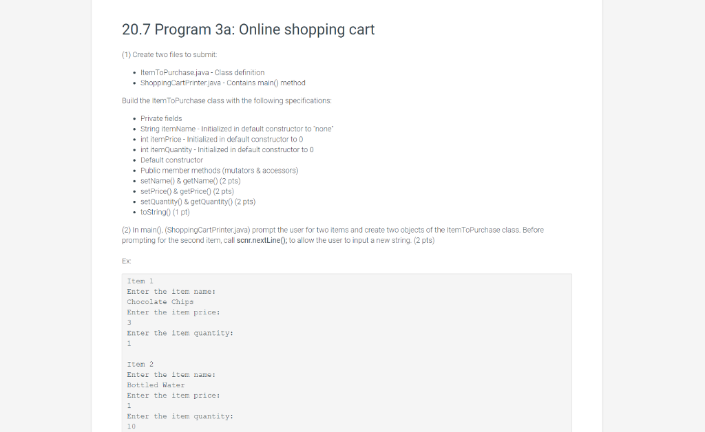 Solved 20.8 Program 3b: Online shopping cart (continued) | Chegg.com
