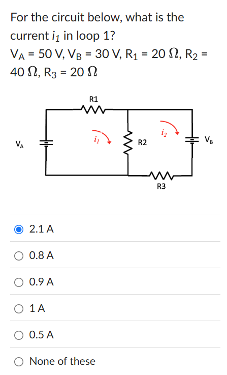 Solved For the circuit below, what is ﻿thecurrent i1 in | Chegg.com