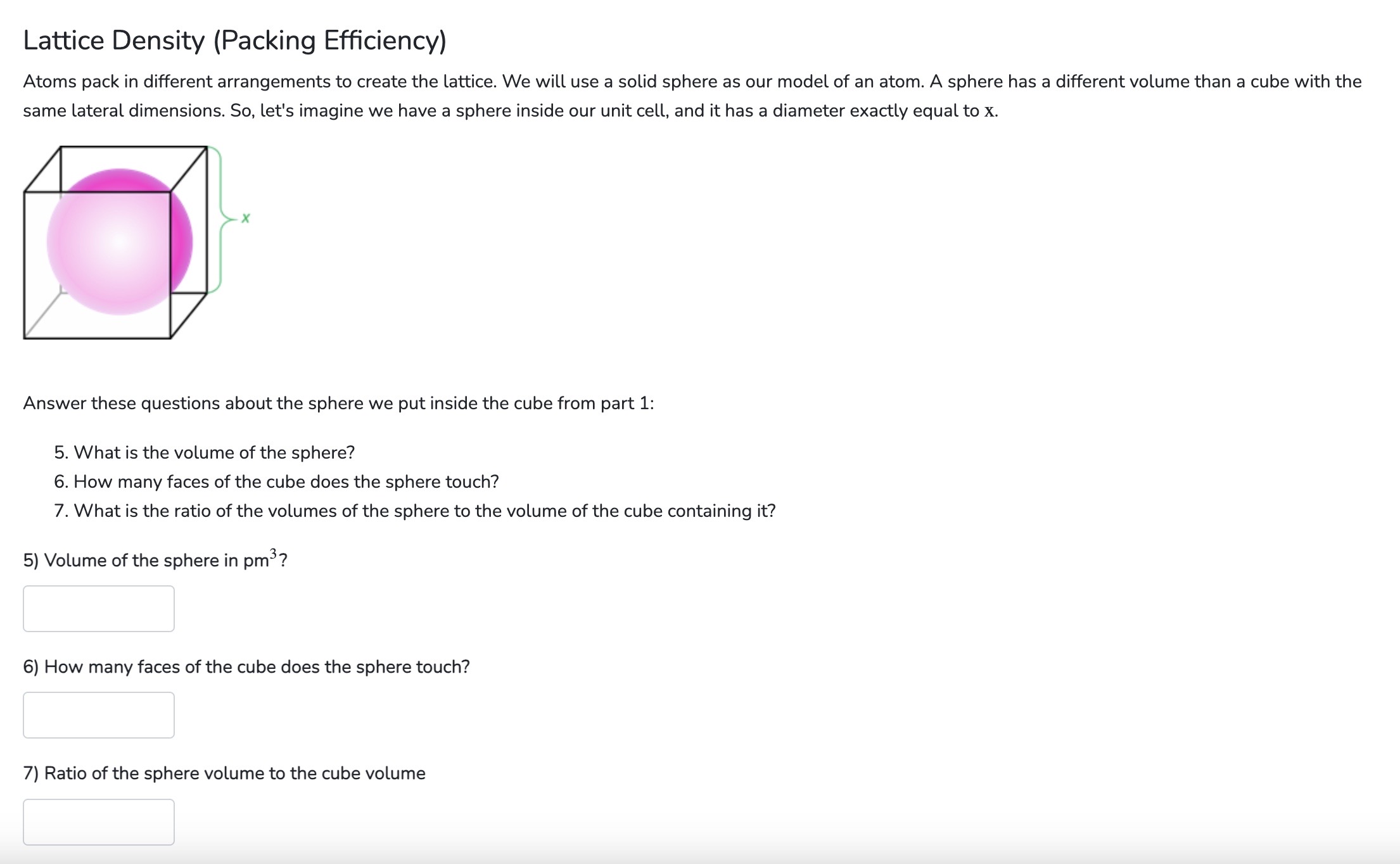 Solved Lattice Density (Packing Efficiency)Atoms pack in | Chegg.com