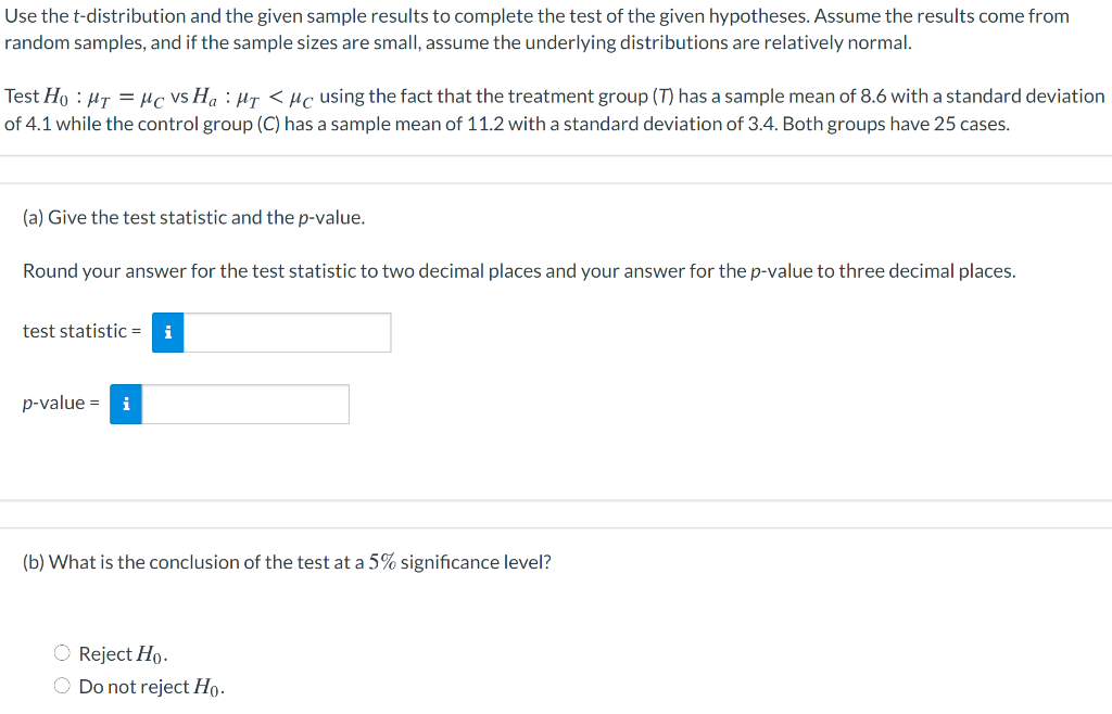 Solved Use the t-distribution and the given sample results | Chegg.com