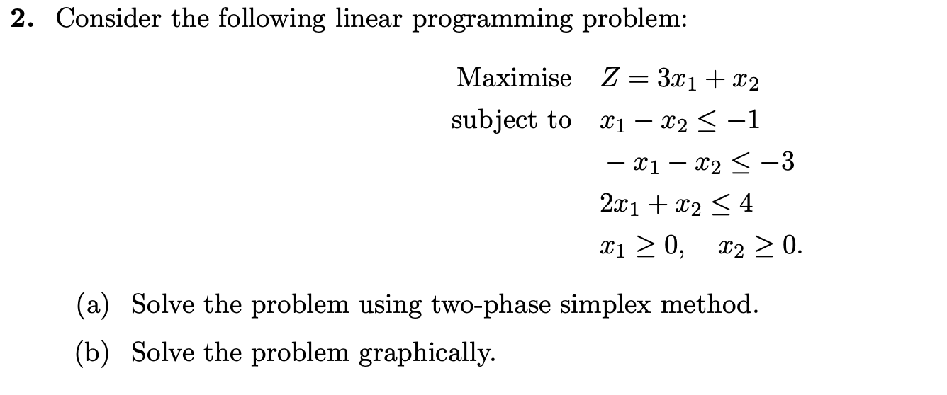 Solved 2. Consider the following linear programming problem: | Chegg.com