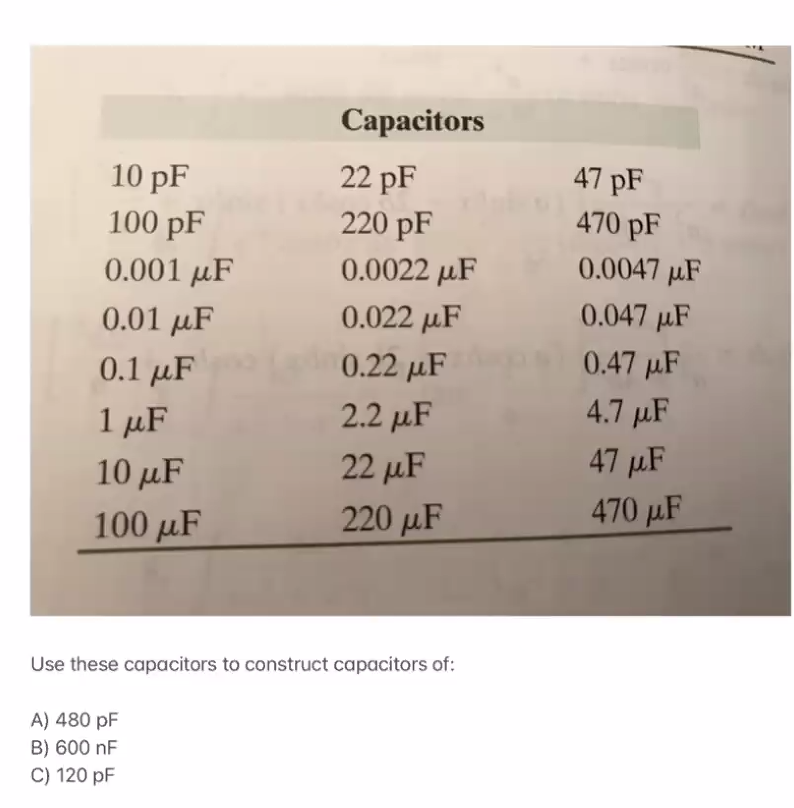 Solved 10 pF 100 pF 0.001 uF 0.01 uF 0.1 uF 1 uF 10 uF 100 | Chegg.com