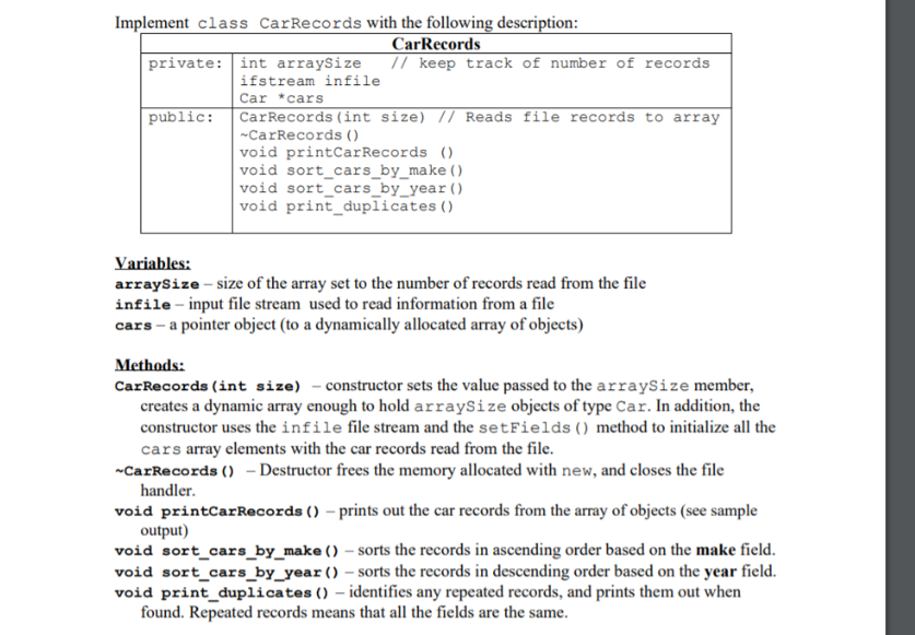 Solved 1. Using the same "CarRecords.txt" input file from | Chegg.com