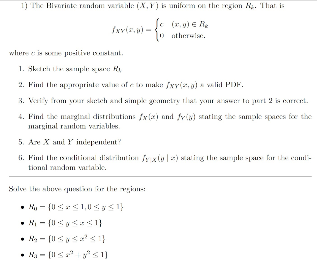 1) The Bivariate random variable (X, Y) is uniform on | Chegg.com