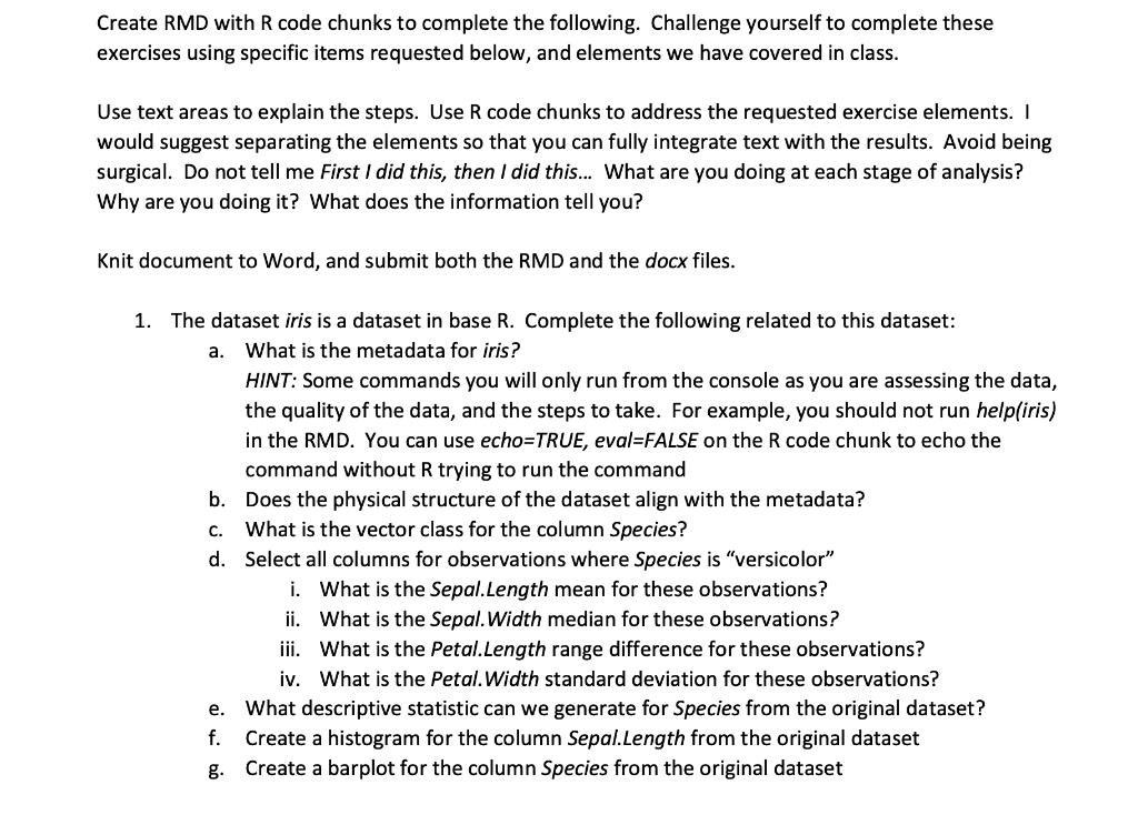 Create RMD with R code chunks to complete the | Chegg.com