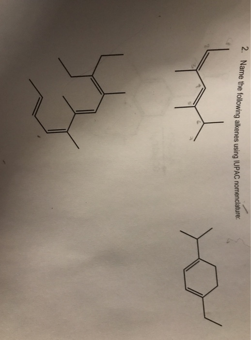 Solved 2. Name the following alkenes using IUPAC | Chegg.com