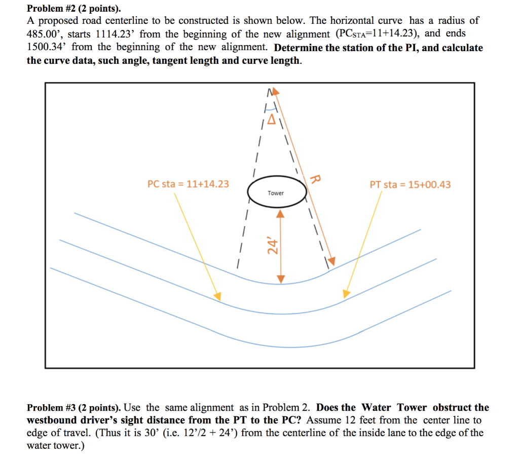 Solved Problem #2 (2 points). A proposed road centerline to | Chegg.com