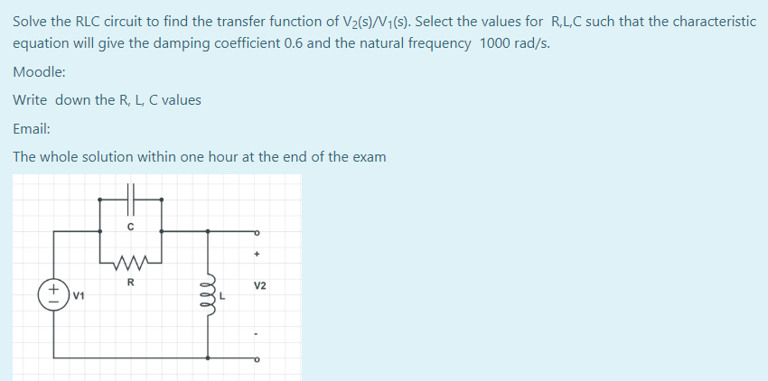 Solved Solve the RLC circuit to find the transfer function | Chegg.com