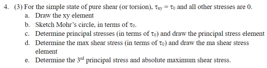 Solved (3) ﻿For the simple state of pure shear (or | Chegg.com