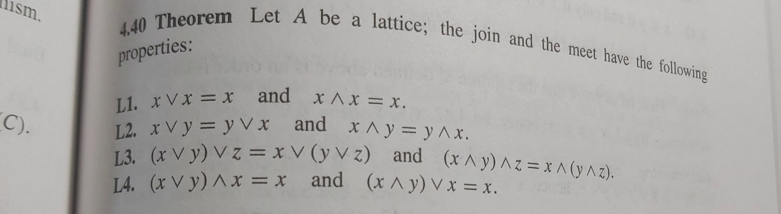 Solved sm. 4.40 Theorem Let A be a lattice; the join and the | Chegg.com