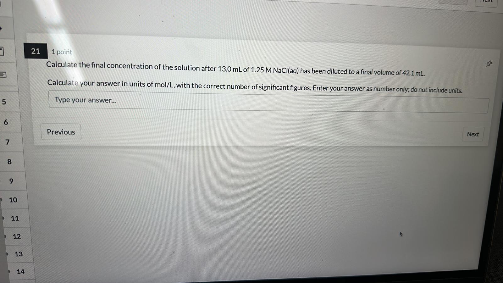 Solved 1 point Calculate the final concentration of the | Chegg.com