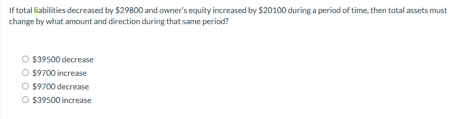 High Quality SOLUTION If total liabilities decreased by \( \$ 29800 \) ﻿and | Chegg.com
