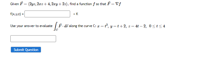 Solved Given vec(F)=(:2yz,2xz+4,2xy+2z:), ﻿find a function f | Chegg.com