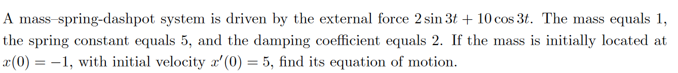 Solved A mass-spring-dashpot system is driven by the | Chegg.com