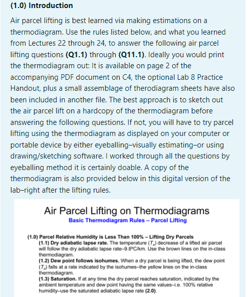 Solved (1.0) Introduction Air parcel lifting is best learned | Chegg.com