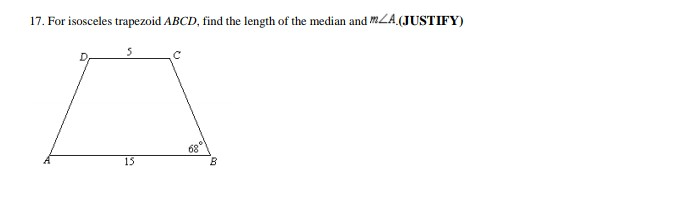 Solved 17. For isosceles trapezoid ABCD, find the length of | Chegg.com