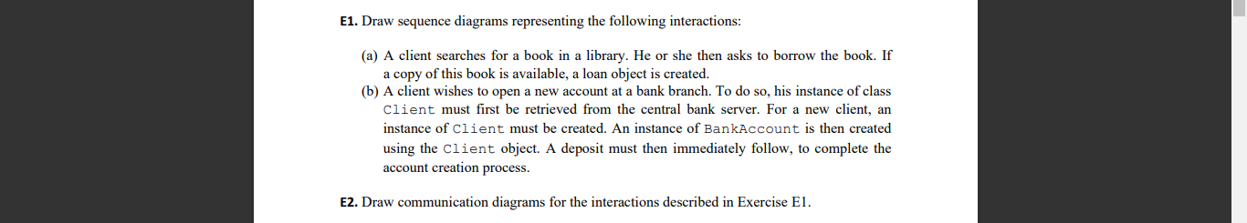 Solved E1. Draw sequence diagrams representing the following | Chegg.com