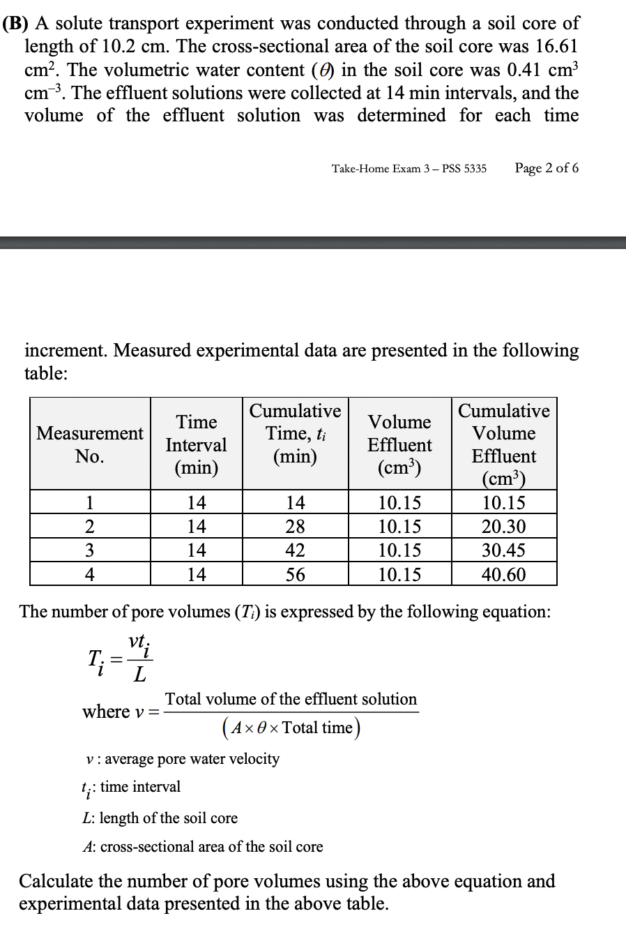 Solved (A) A repacked silty clay loam soil column has a | Chegg.com