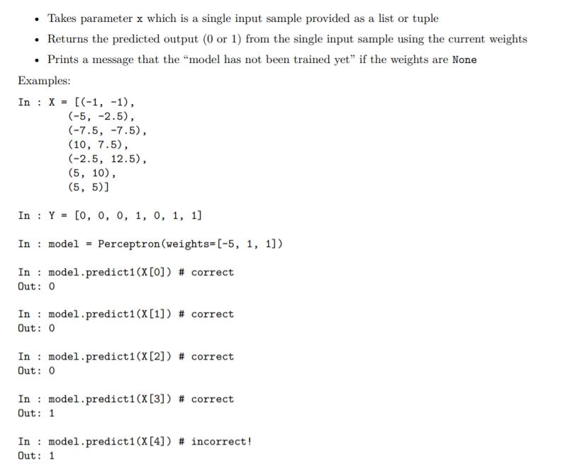 Solved Problem 1 A perceptron predicts output by calculating | Chegg.com