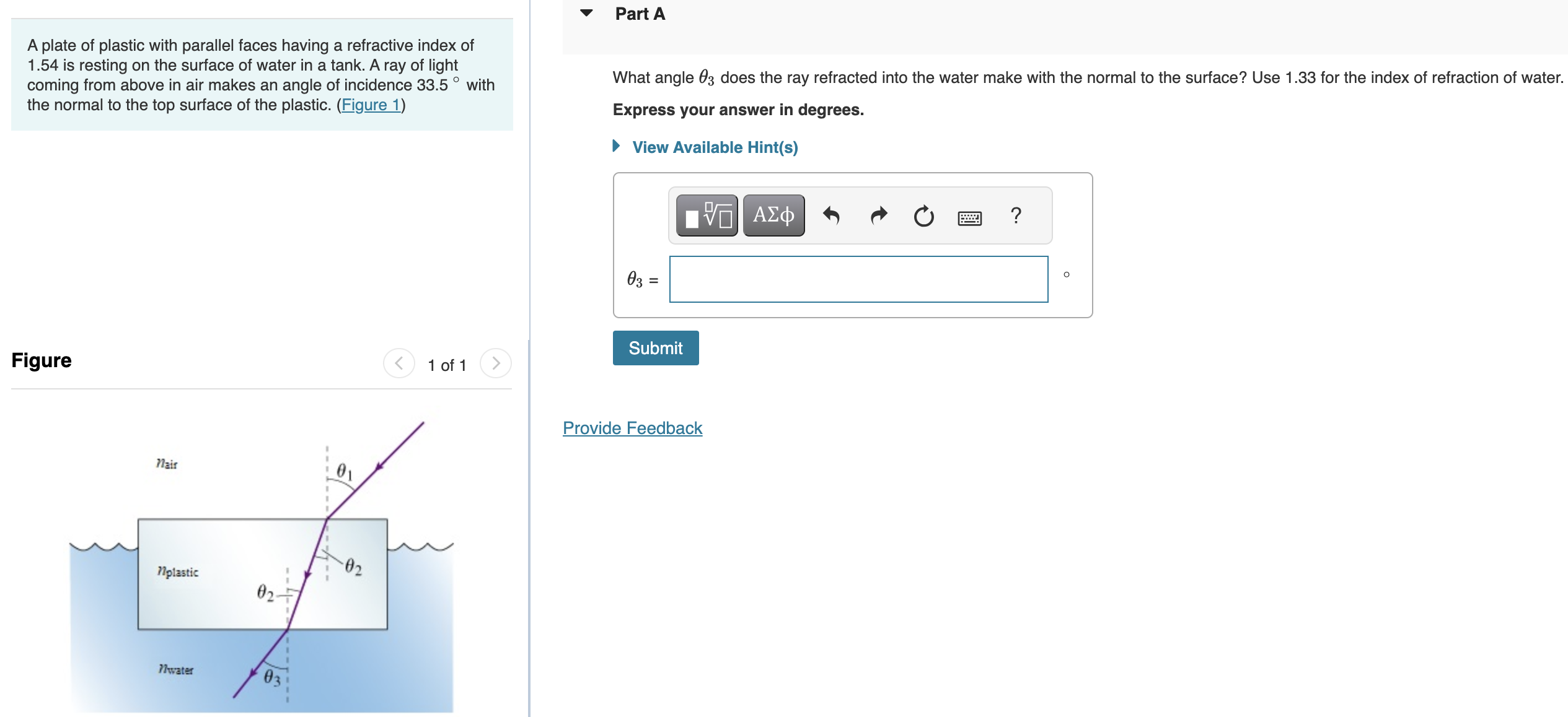 Solved A plate of plastic with parallel faces having a | Chegg.com
