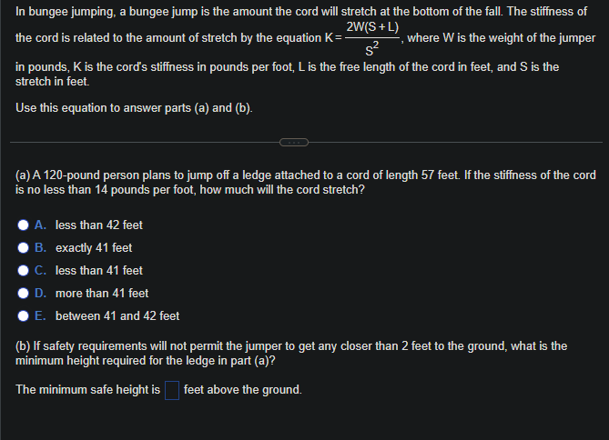 Solved In bungee jumping, a bungee jump is the amount the | Chegg.com