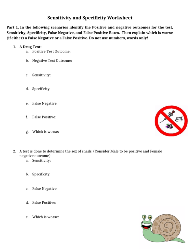 Sensitivity and Specificity Worksheet Part 1. In the | Chegg.com